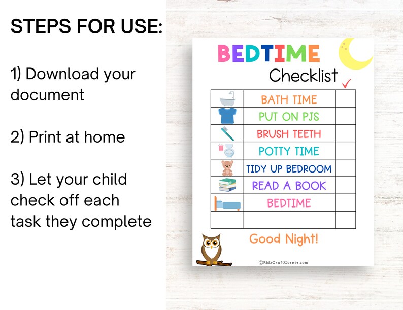 Bedtime Routine Chart, Bedtime Checklist for Kids, Bedtime Chart ...
