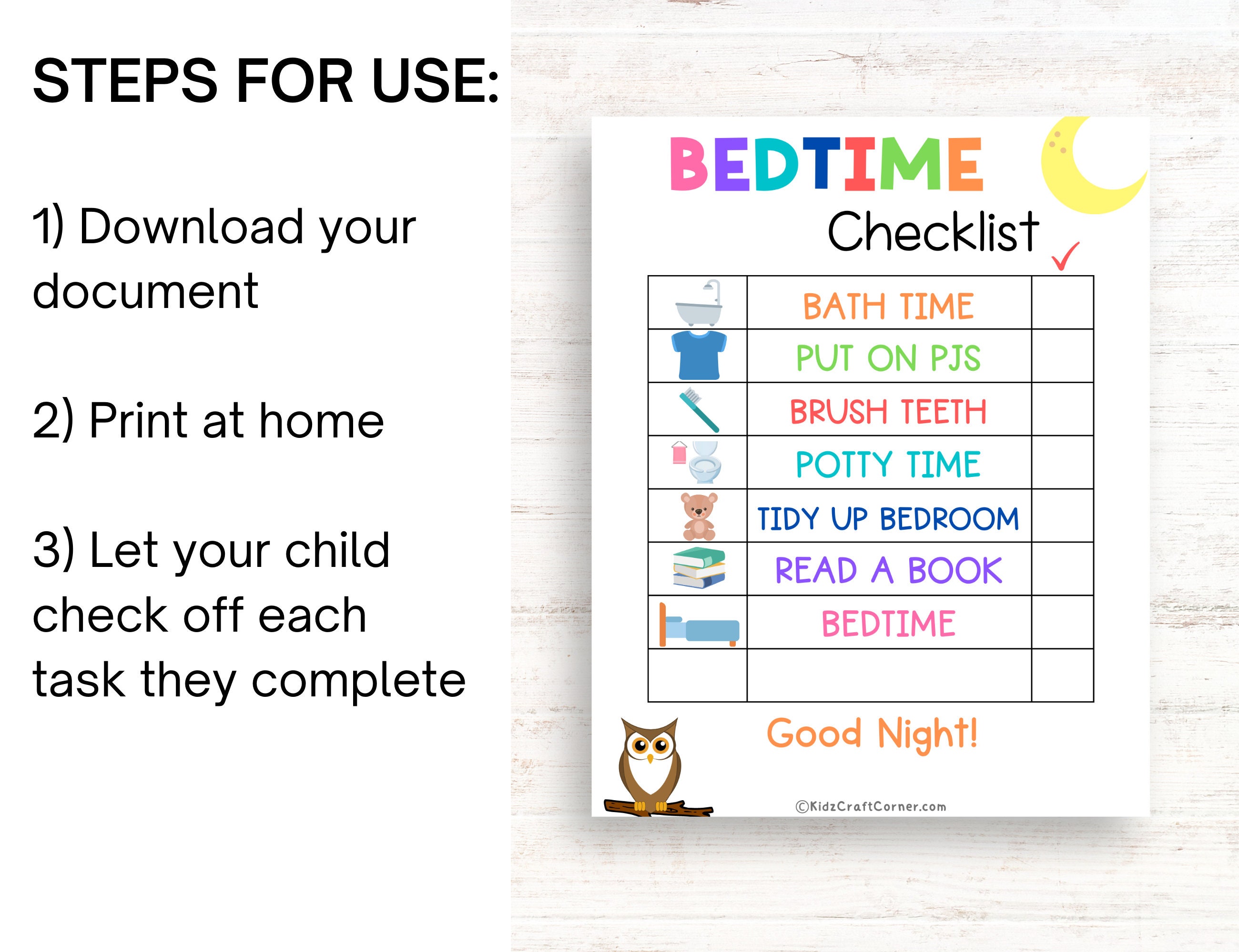 Bedtime Routine Chart, Bedtime Checklist for Kids, Bedtime Chart ...