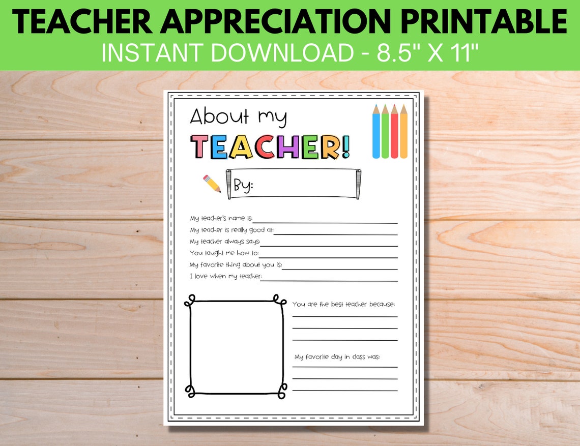 All About My Teacher Printable Teacher Appreciation - Etsy