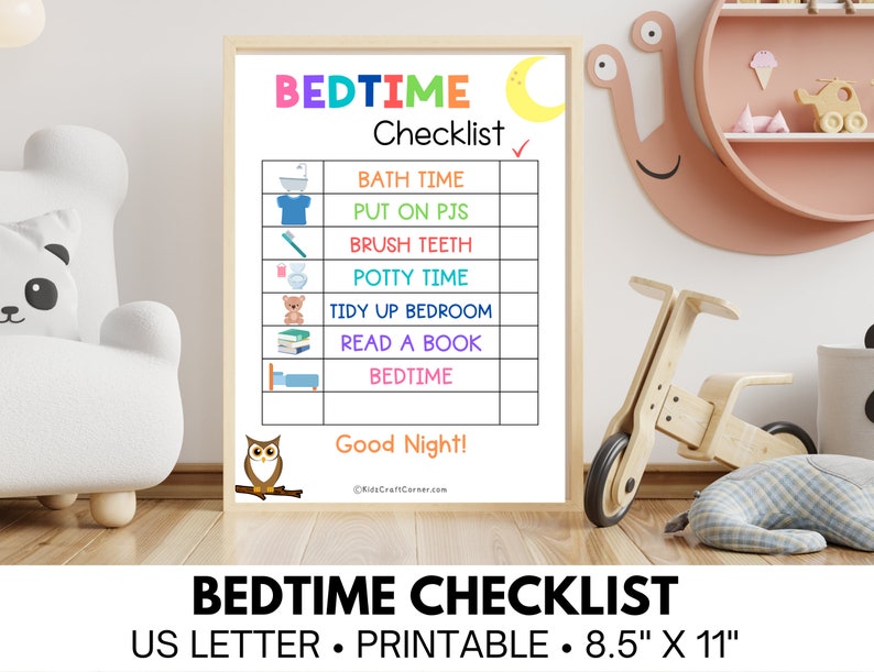 Bedtime Routine Chart, Bedtime Checklist for Kids, Bedtime Chart ...
