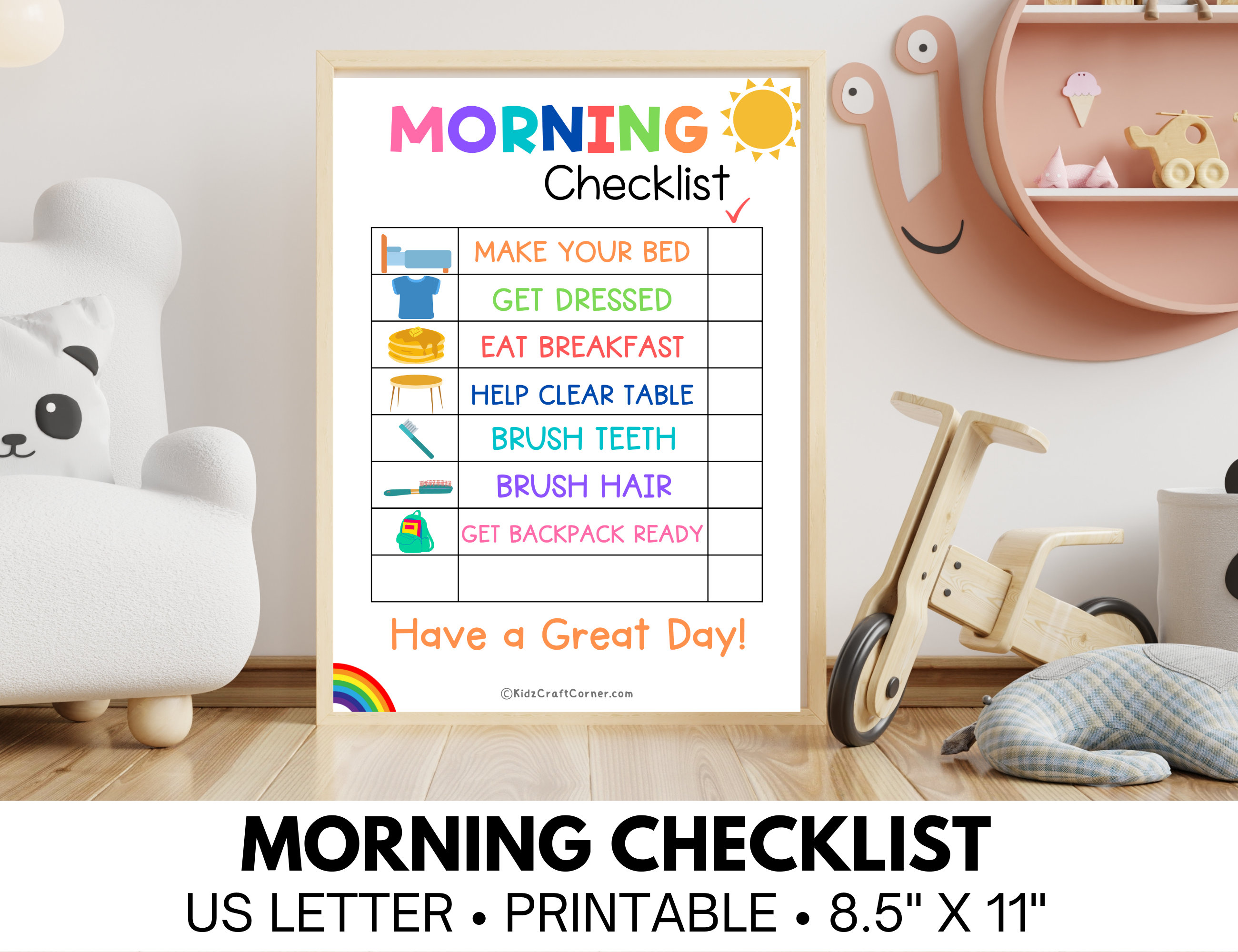 Kids Morning Routine Chart, Kids Chore Chart, Morning Checklist ...