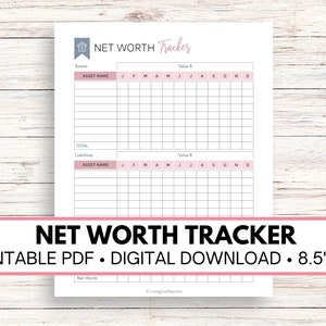 Printable Net Worth Tracker, Net Worth Worksheet, Net Worth Printable ...