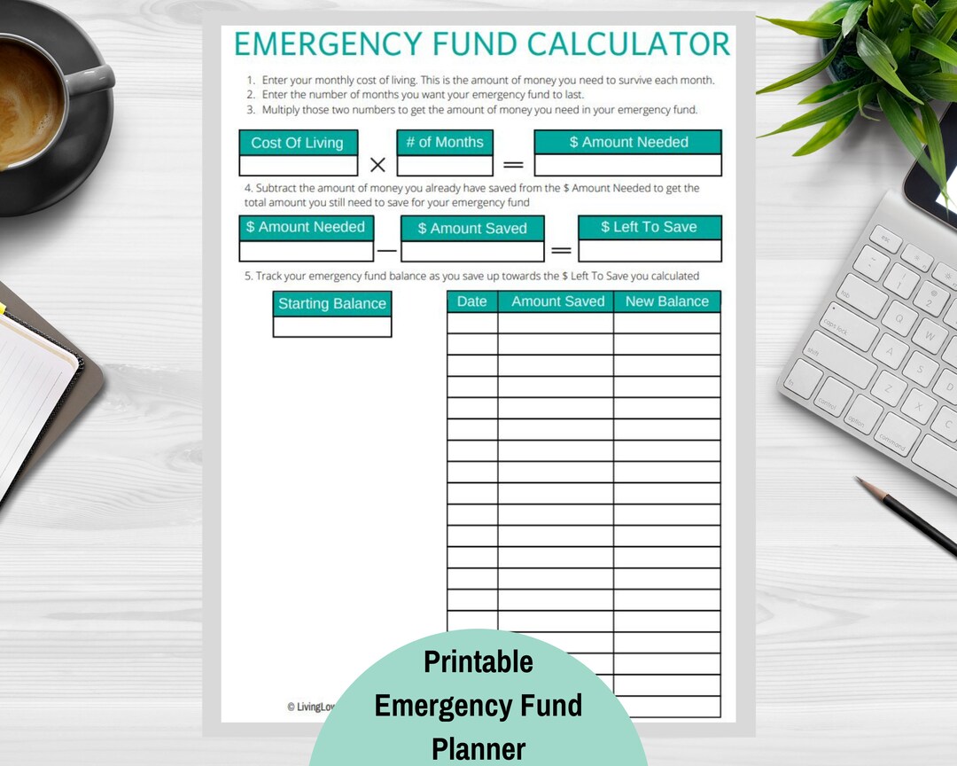 Printable Emergency Fund Calculator - Savings Tracker to Help You Build ...