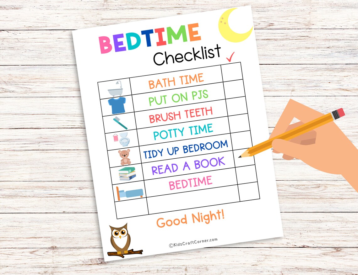 Bedtime Routine Chart, Bedtime Checklist for Kids, Bedtime Chart ...