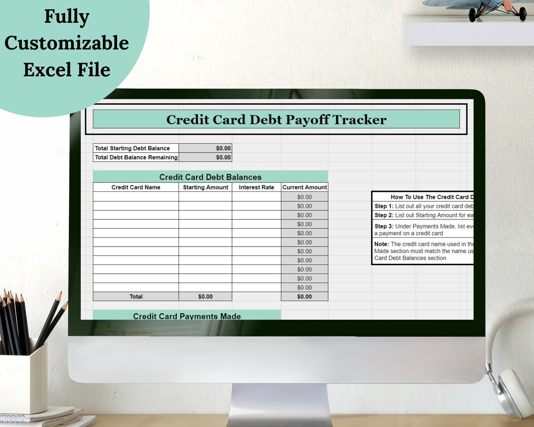 Credit Card Payoff Planner - Debt Tracker Excel Template - Etsy