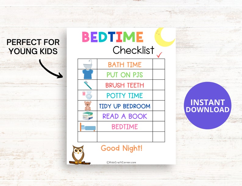 Bedtime Routine Chart, Bedtime Checklist for Kids, Bedtime Chart ...