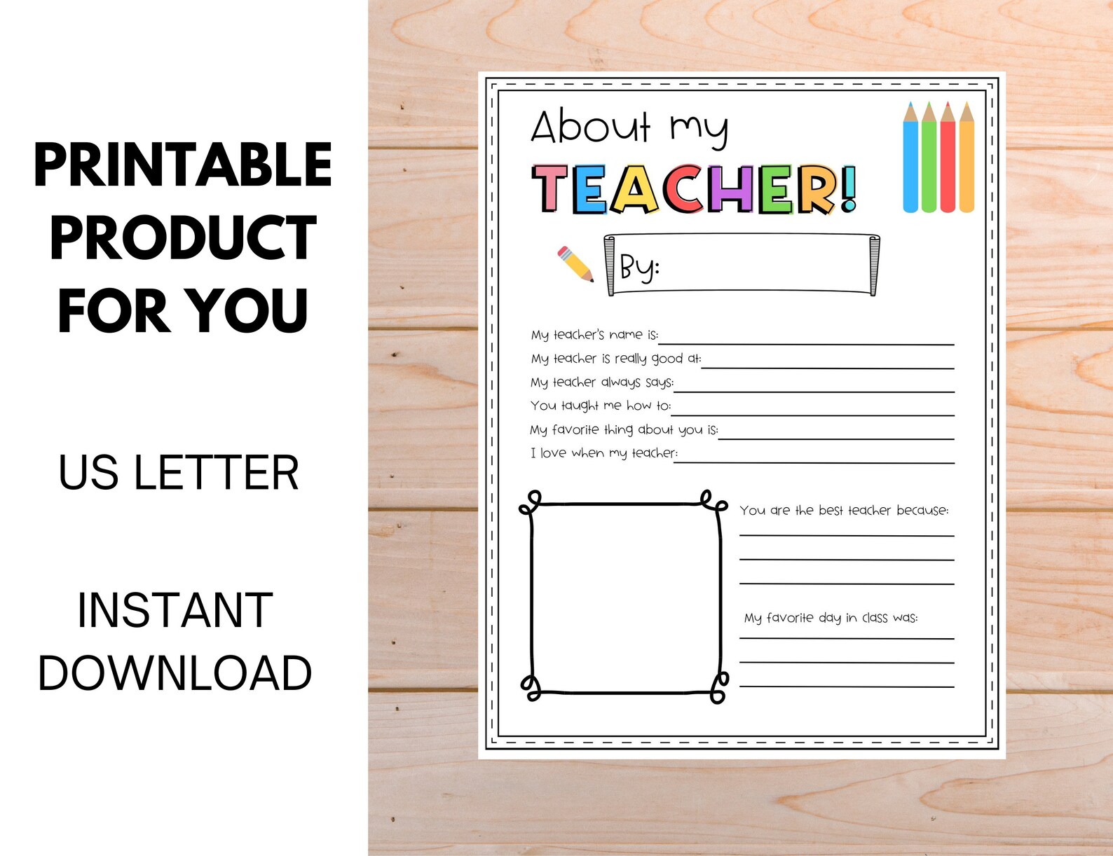 All About My Teacher Printable, Teacher Appreciation Printables ...
