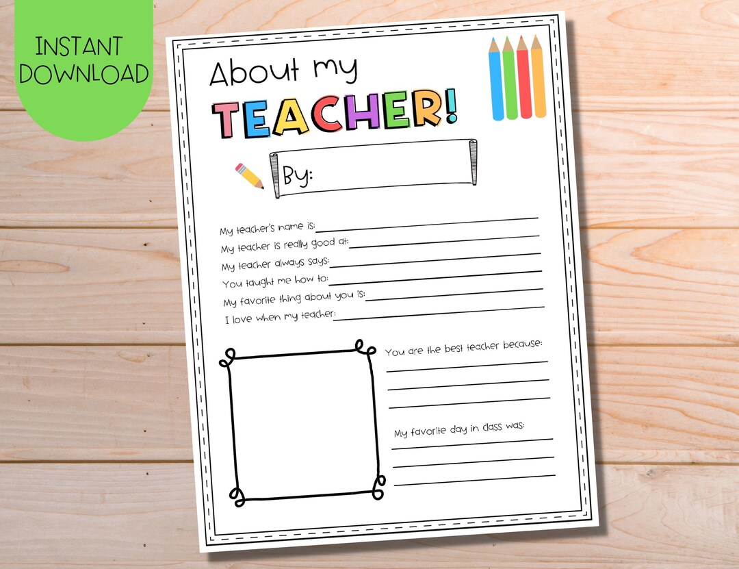 All About My Teacher Printable, Teacher Appreciation Printables ...