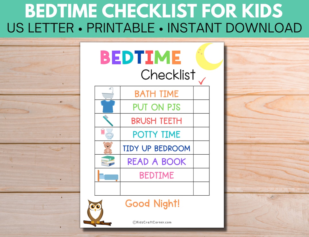 Bedtime Routine Chart, Bedtime Checklist for Kids, Bedtime Chart ...
