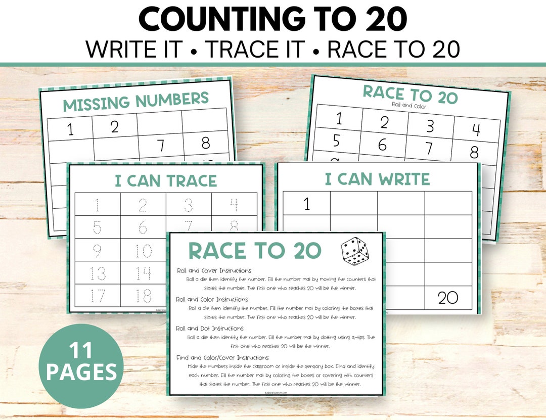 Counting to 20 Game, 1-20 Number Game Printable, Counting to 20 Game, 1 ...