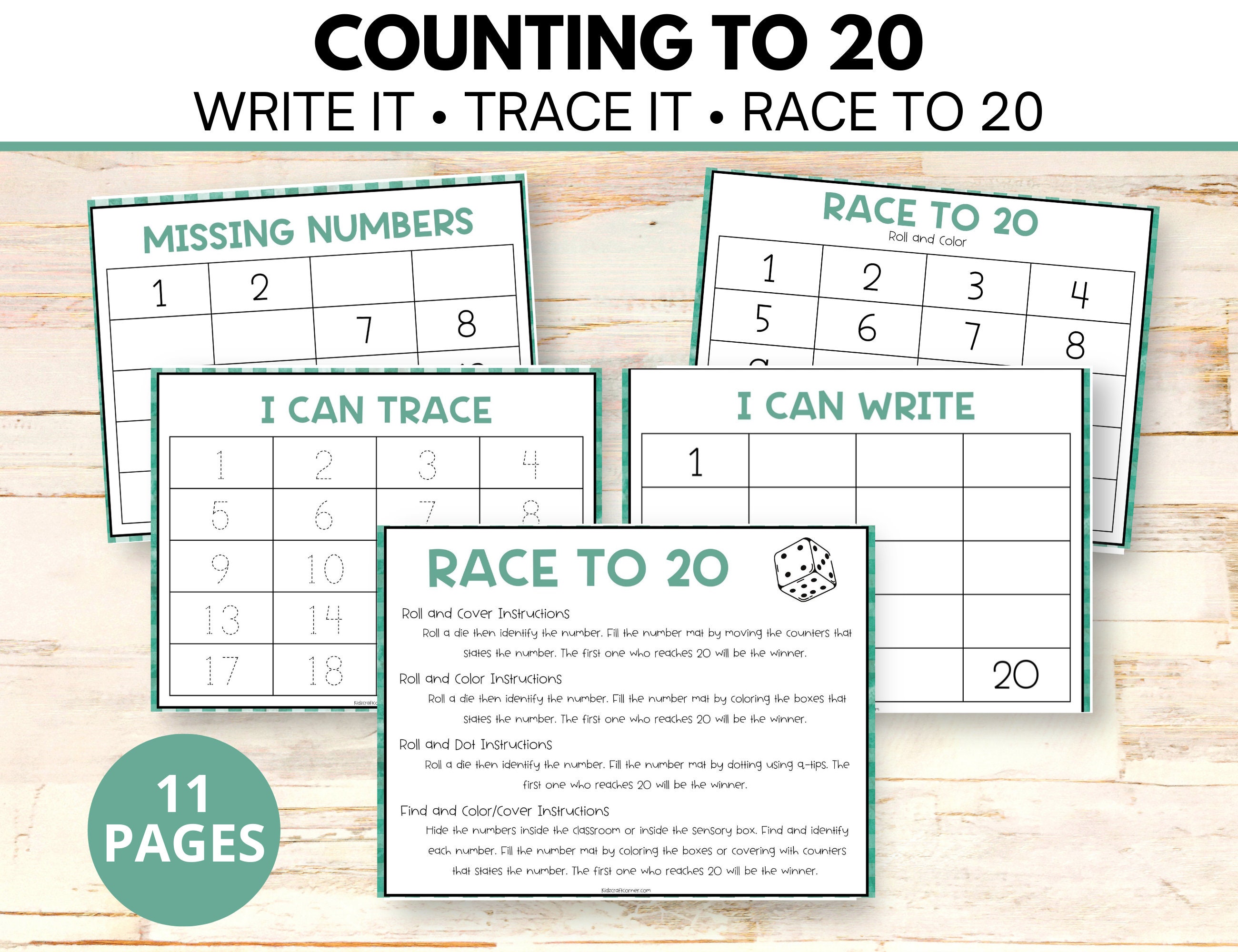 Counting to 20 Game, 1-20 Number Game Printable, Counting to 20 Game, 1 ...