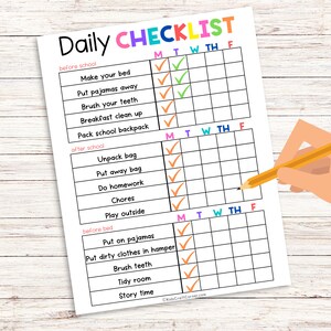 Chore Chart for Kids, Kids Chore Chart Printable, Daily Checklist for ...