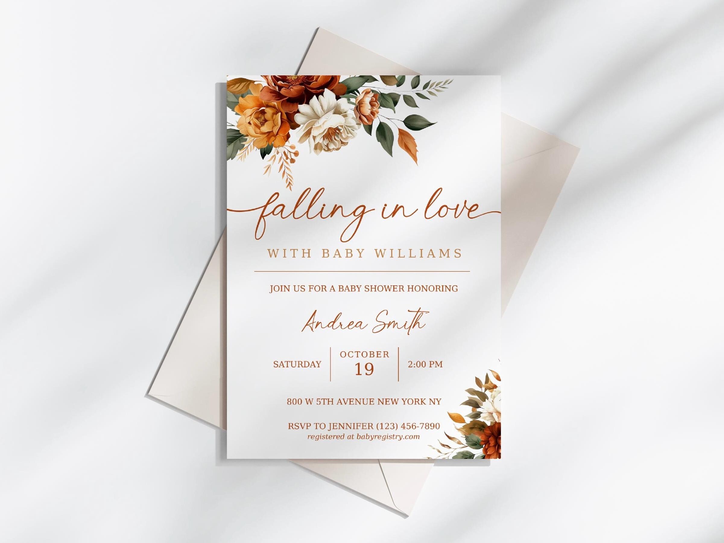 Falling in Love Baby Shower Invitation Template, Fall Floral Babyshower ...