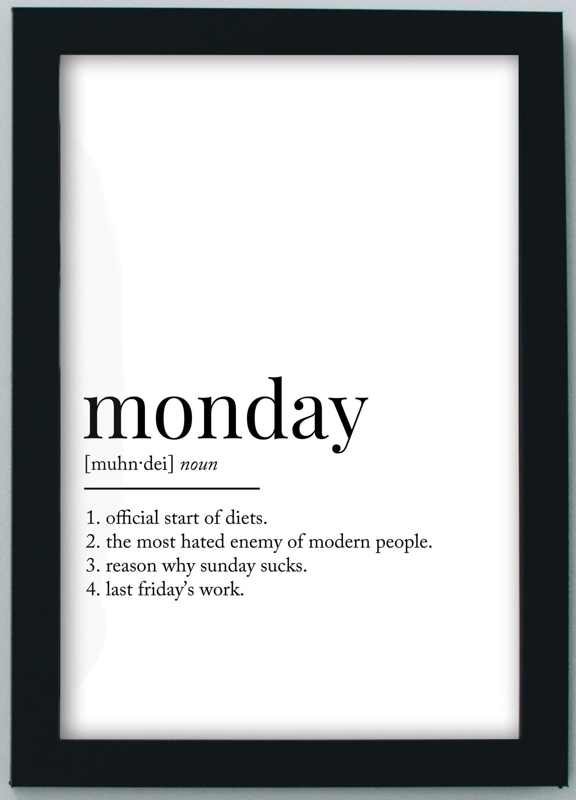 Monday Definition Dictionary Art Print Downloadable Print | Etsy