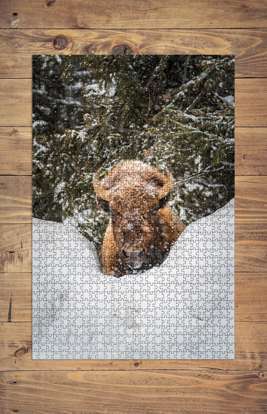 Puzzle Powerful Bison Hiding in the Trees 100, 500, 1000 Piece Jigsaw ...