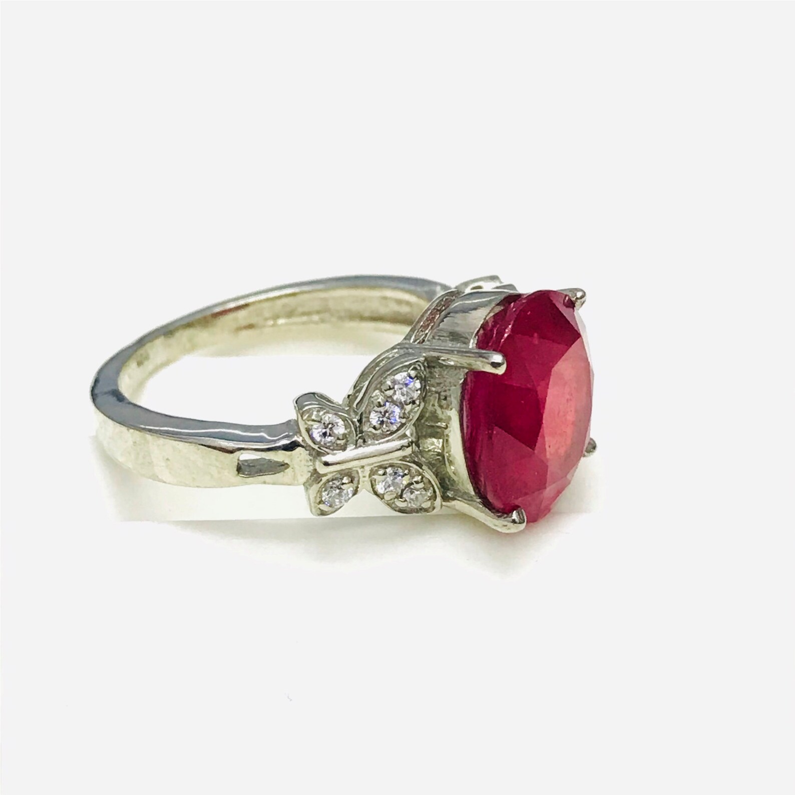 Red Ruby Ring/ Solid Sterling Silver/ Simulated Red Ruby - Etsy