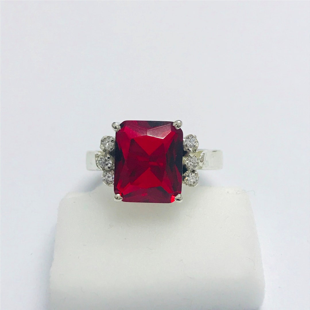 Roter Rubin Ring/ Massives Sterling Silber/ Simulierter Roter Rubin ...