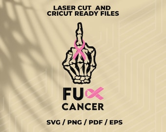 Pink Ribbon Skeleton Middle Finger Svg, Fuck Cancer, Breast Cancer ...