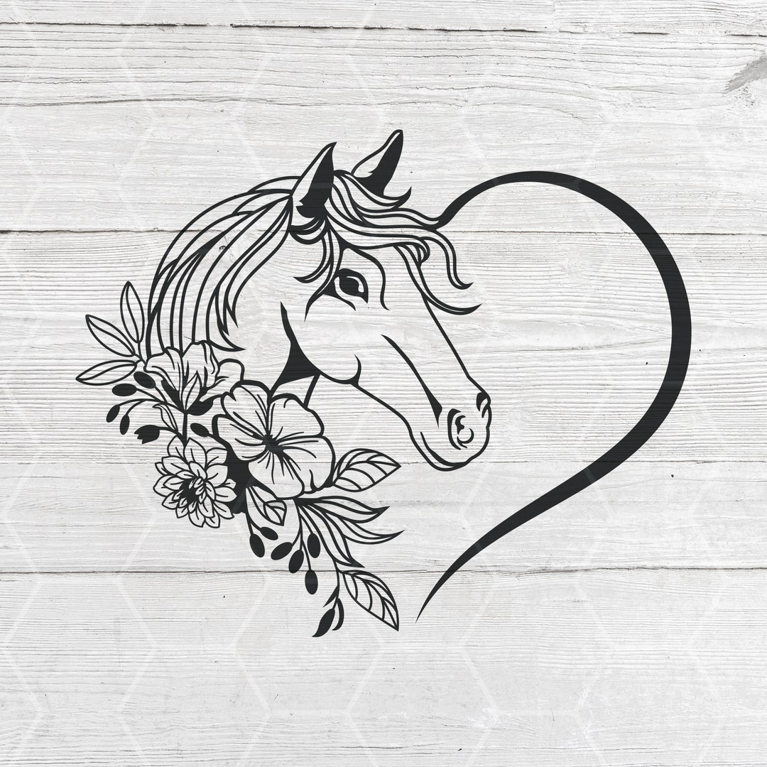 Horse Heart With Flowers SVG, Horse Head Svg for Cricut, Horse Flowers ...