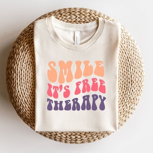 Smile Its Free Therapy SVG: Wavy Stacked Letters, Positive Quote ...