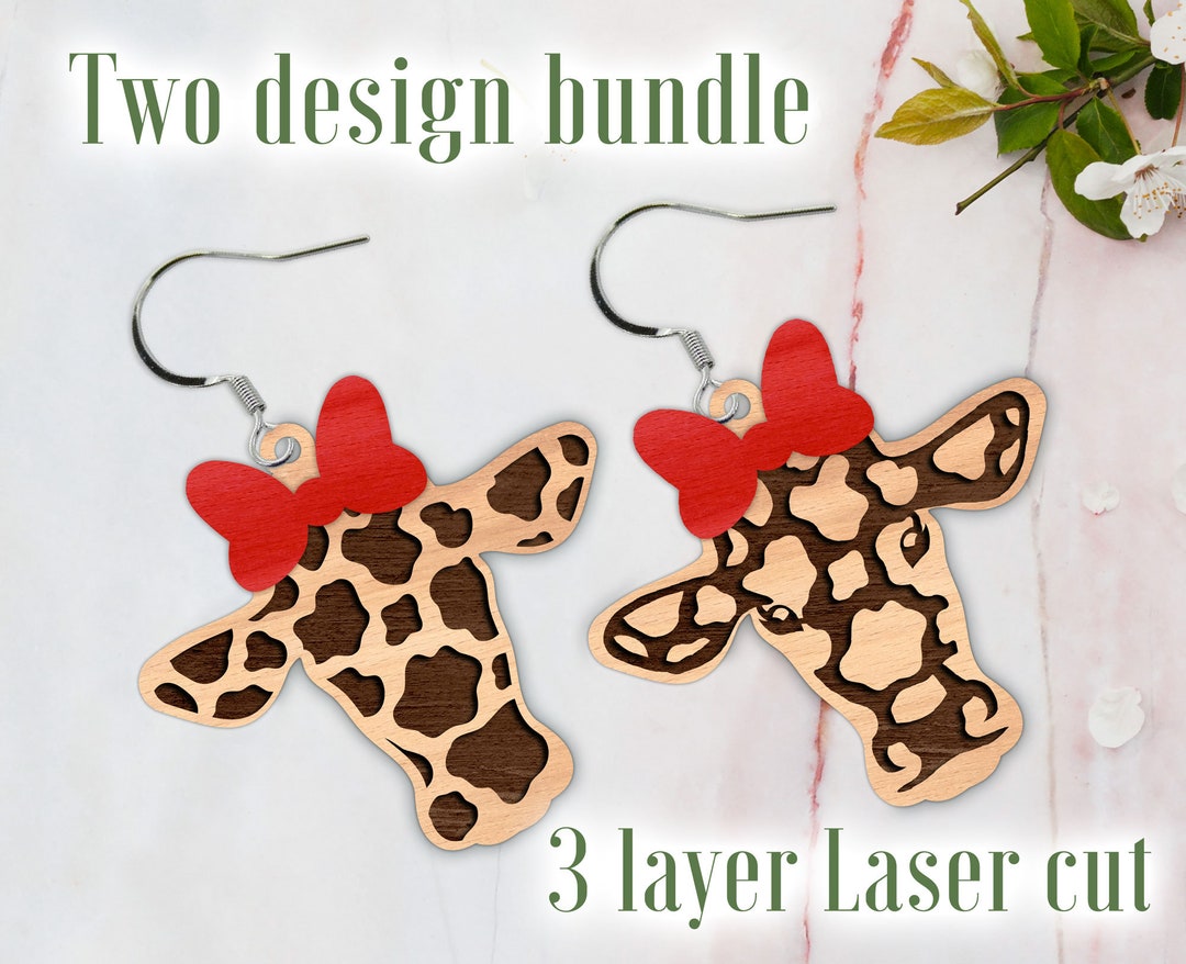 Cow With Ribbon Laser Cut Wood Earring Template, Svg Files for Laser ...