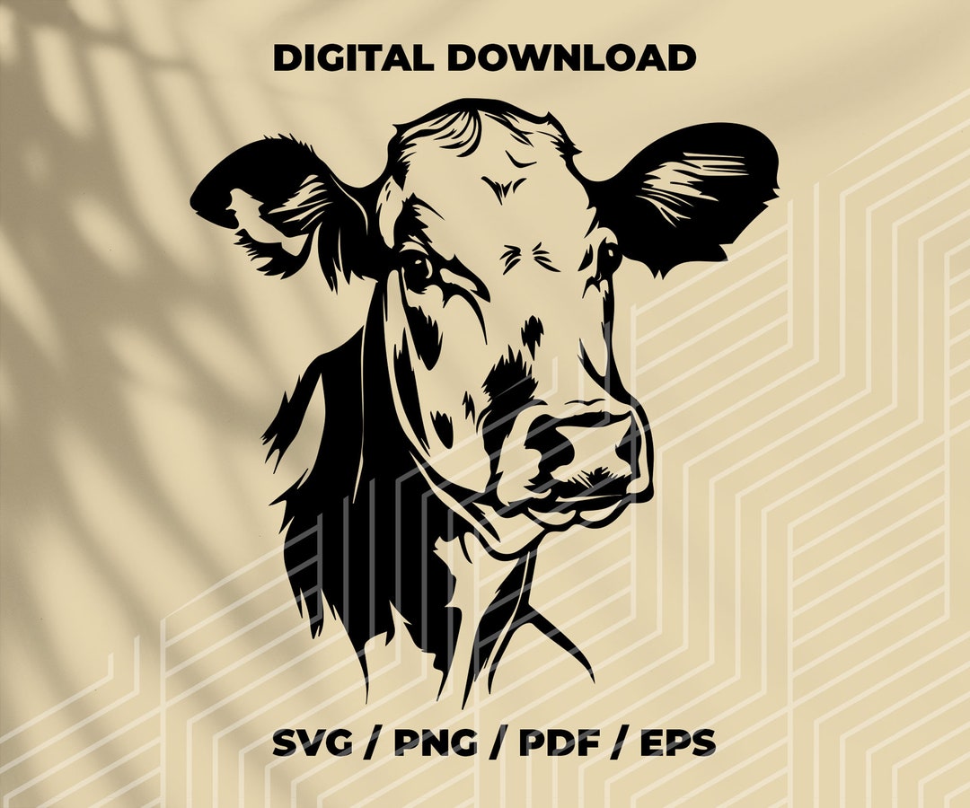 Cow Head SVG, Farm Animal Portrait, Angus Bull Cattle, Vector Drawing ...