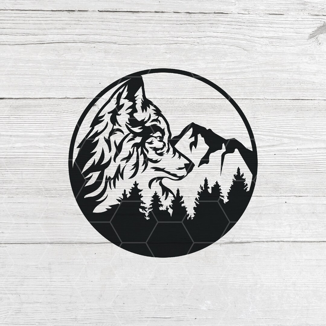 Wolf Svg File - Wolf With Mountains - Wolf Face Clipart - Wild Life ...