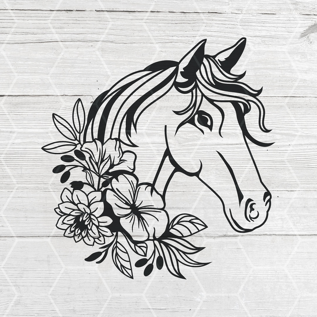 Horse Head With Flowers SVG, Horse Svg for Cricut, Horse Silhouette ...