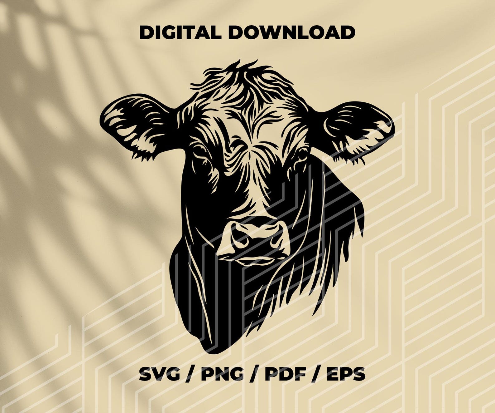Black Angus Cow Head SVG: Farm Animal Portrait, Laser Cut File (digital ...