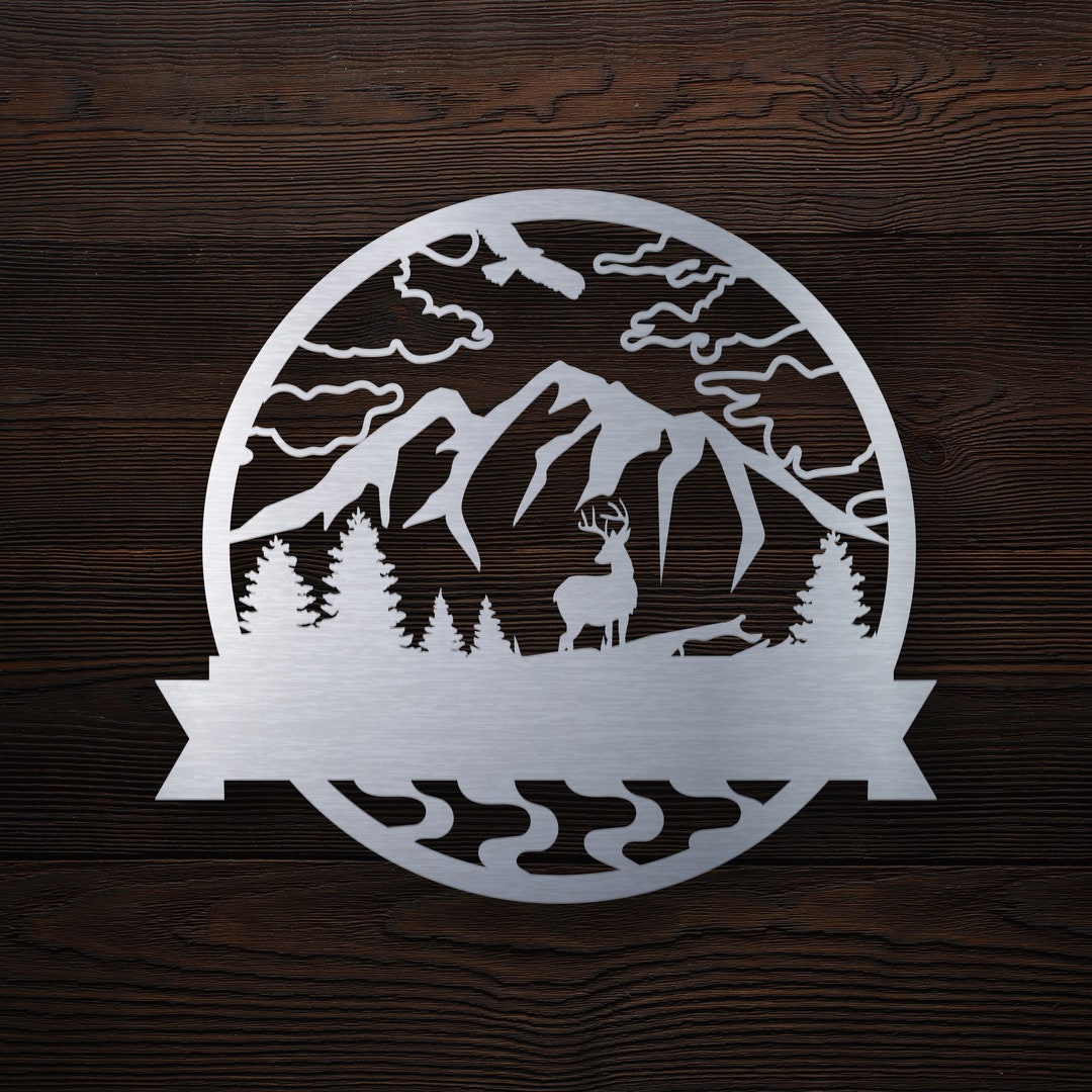 Wildlife, Mountain, Eagle and Deer Scenery - Monogram DXF and SVG ...