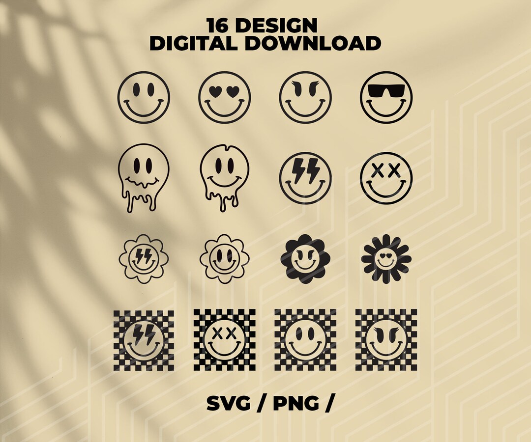 Smiley Face Svg Bundle, Daisy Flower Svg, Smiley Svg, Drippy Smiley Svg ...