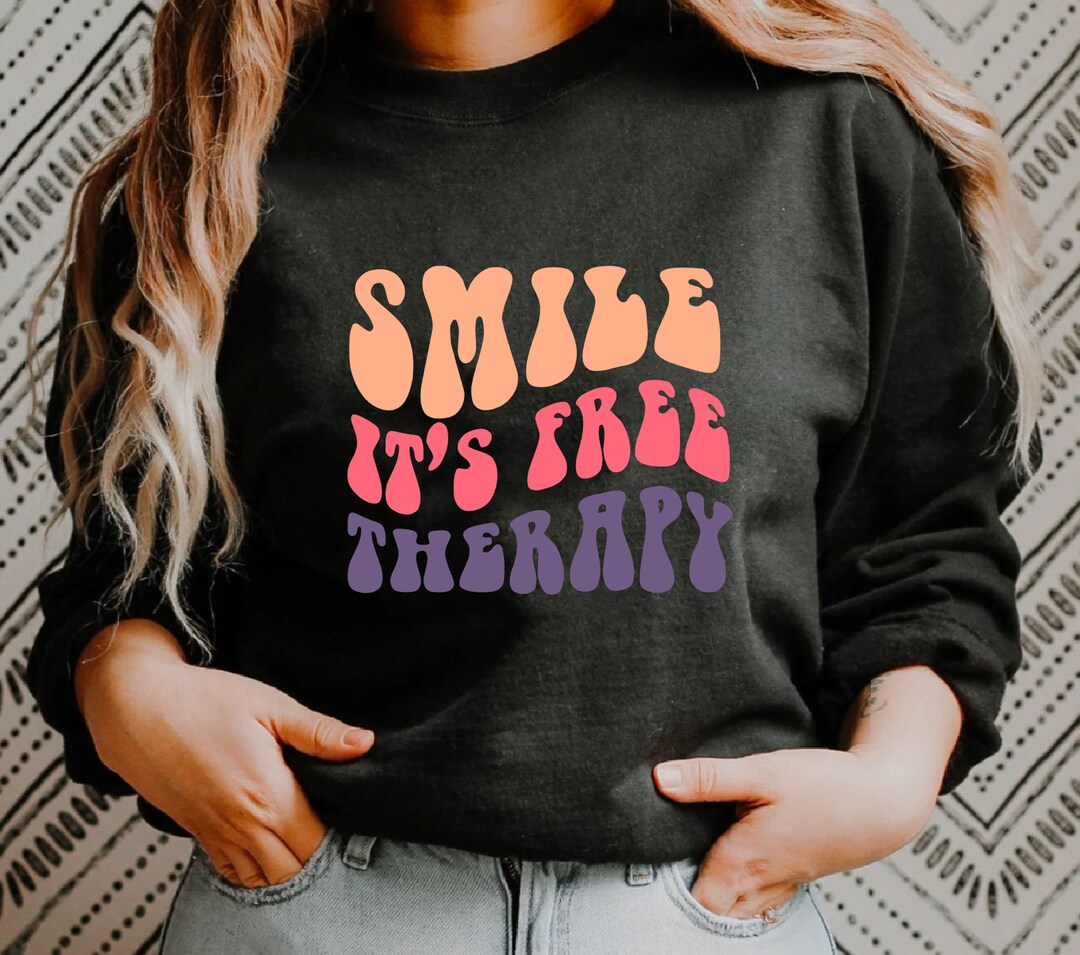 Smile Its Free Therapy SVG: Wavy Stacked Letters, Positive Quote ...