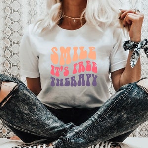 Smile Its Free Therapy SVG: Wavy Stacked Letters, Positive Quote ...
