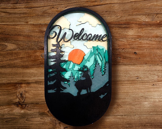 Mountain Scene Welcome Sign SVG Layered File | Vector Design Laser ...
