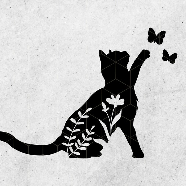 Floral Cat Svg - Etsy