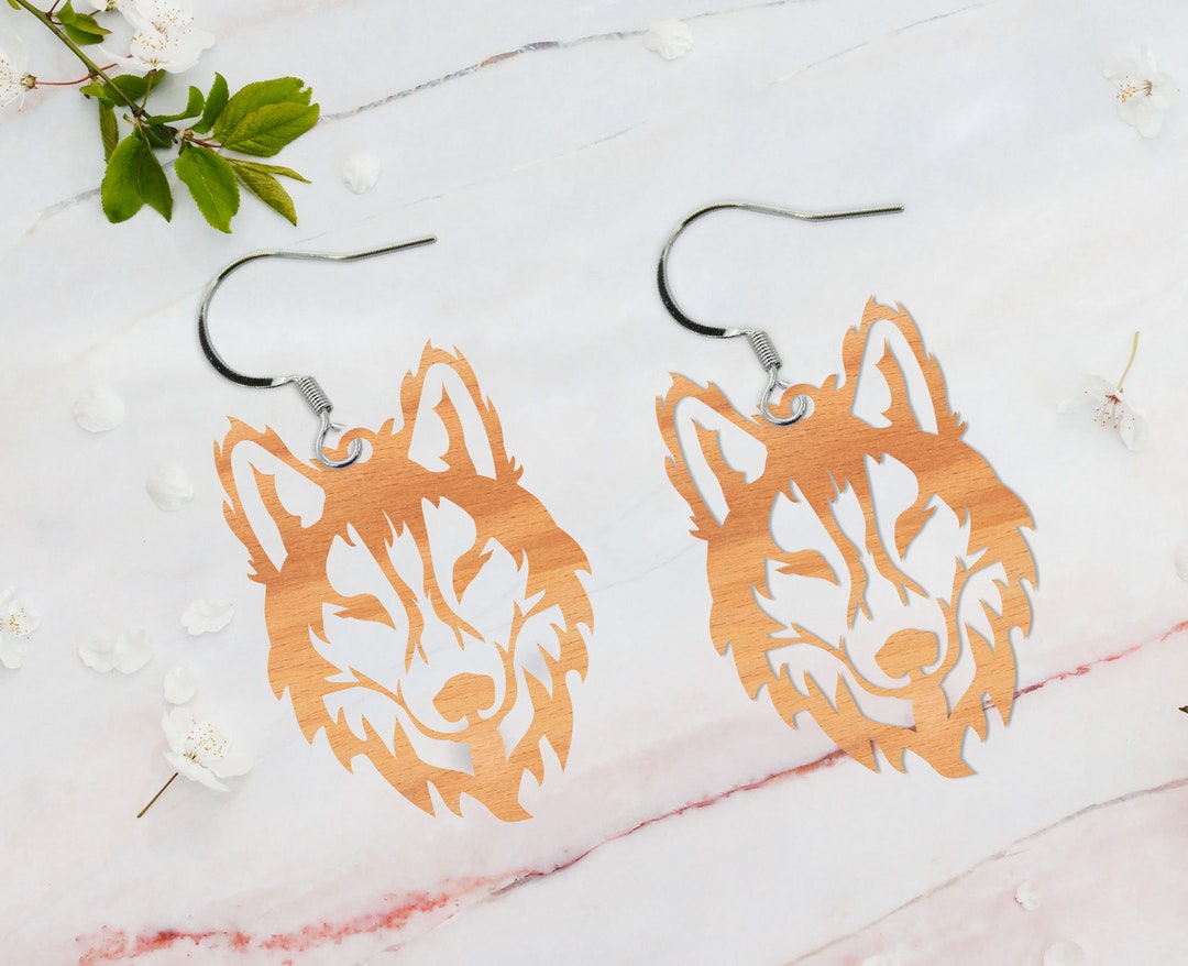 Wolf Face SVG, Wolf Face Laser Cut Wooden Earrings Template Eps, SVG ...