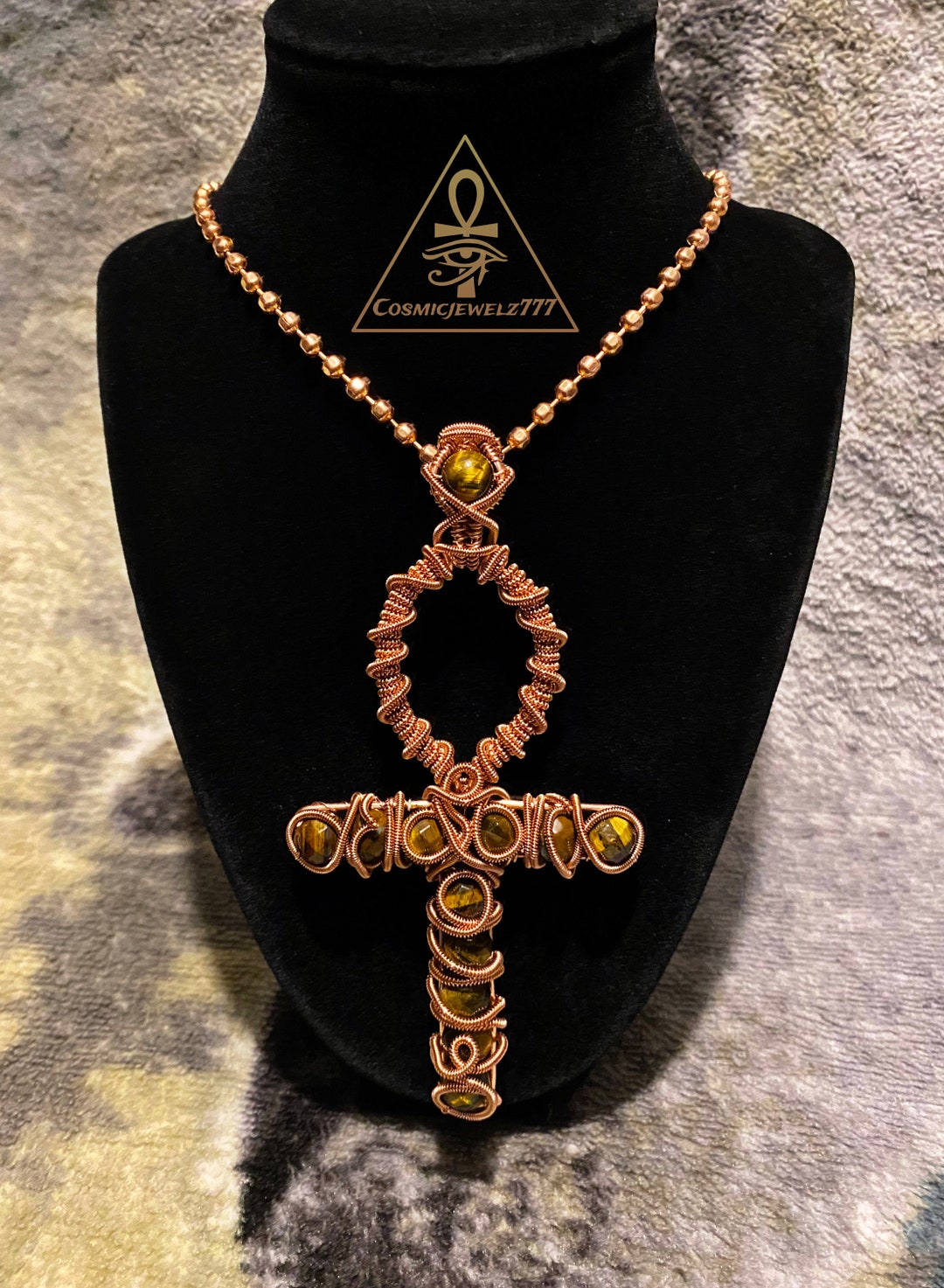 TIGERSEYE Copper Ankh Crystal Pendant Necklace - Etsy