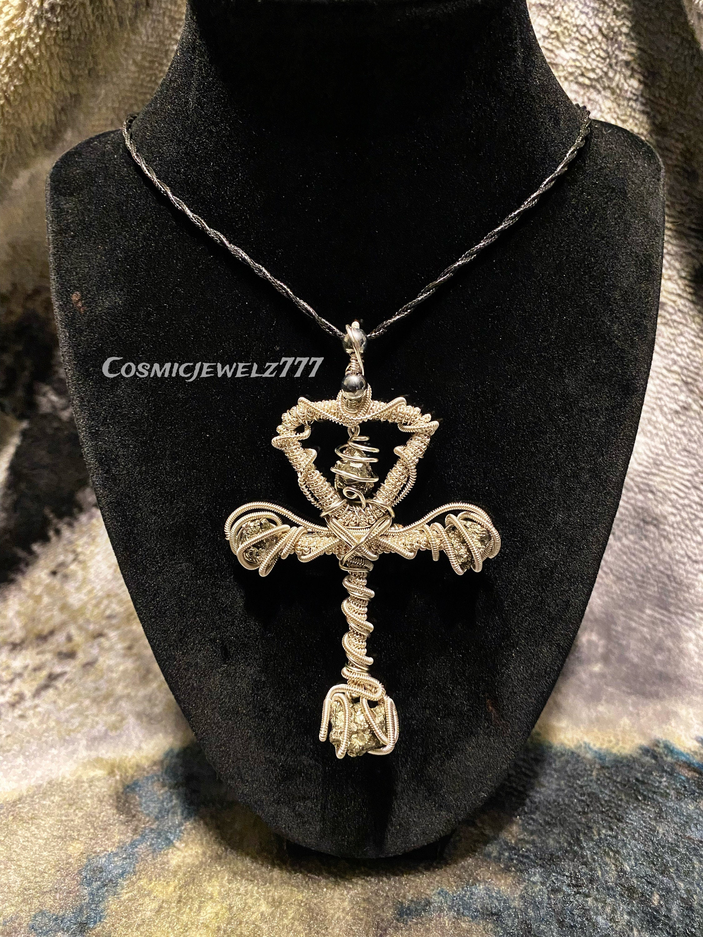 PYRITE Ankh Silver Plated Copper Pyrite Hematite Crystals 4 - Etsy