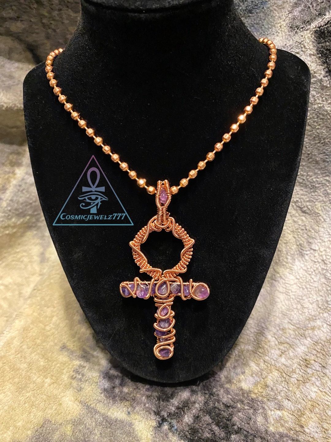 CHOOSE YOUR CRYSTAL Copper Ankh Pendant Necklace - Etsy