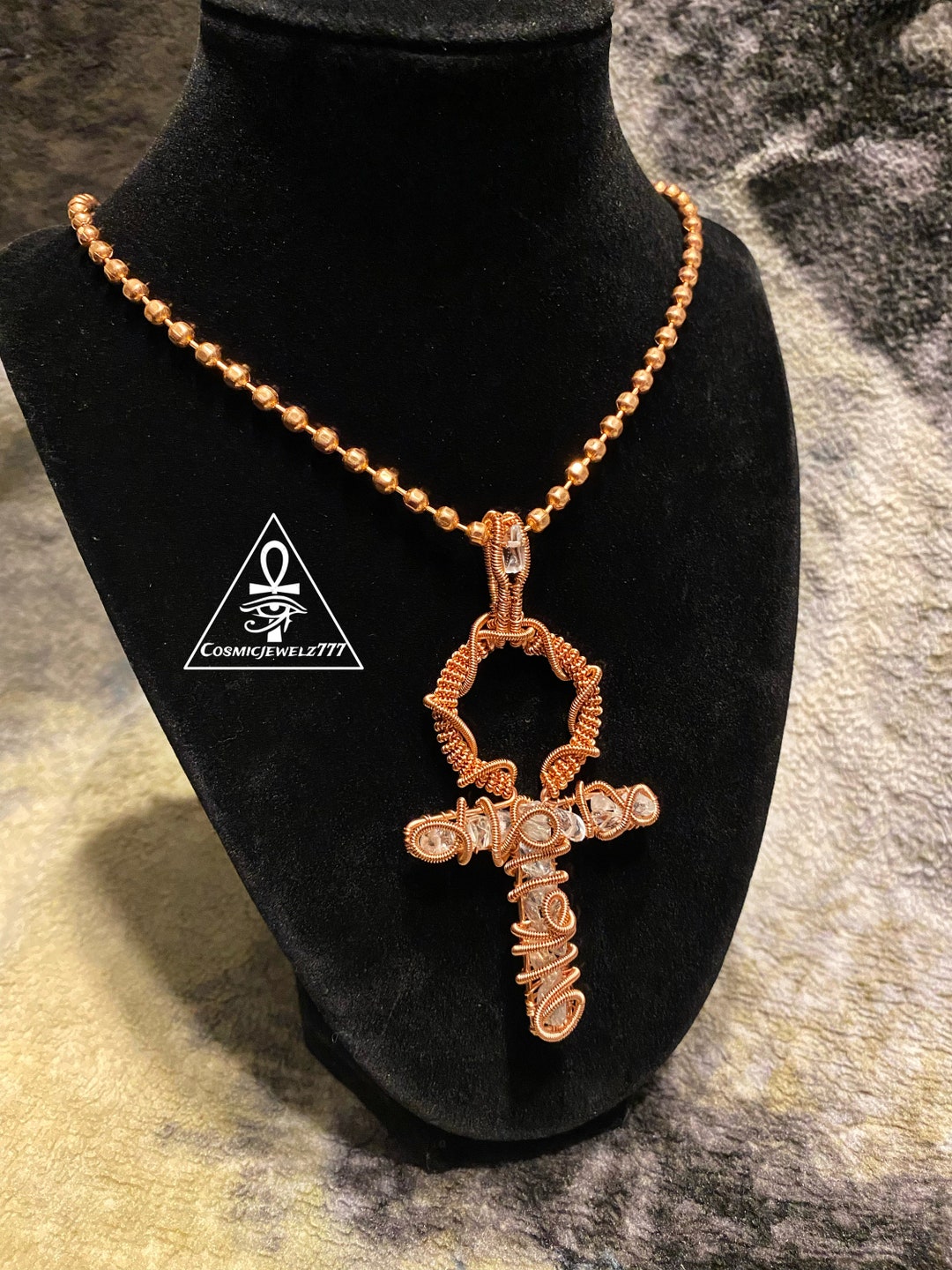 CHOOSE YOUR CRYSTAL Copper Ankh Pendant Necklace - Etsy