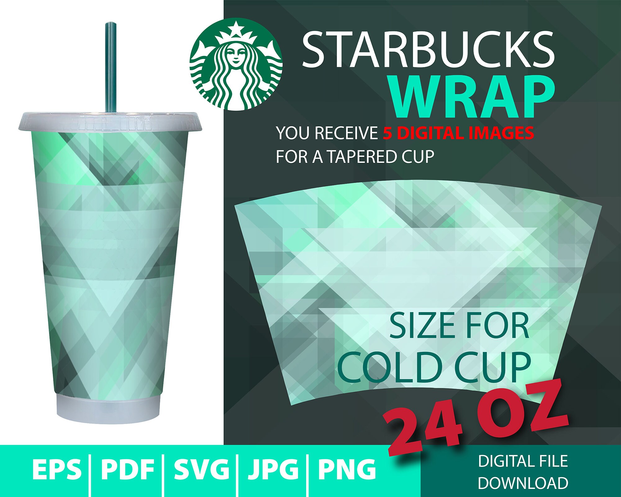 Full Wrap Abstract Triangles Background Starbucks Cold Cup SVG, PNG ...