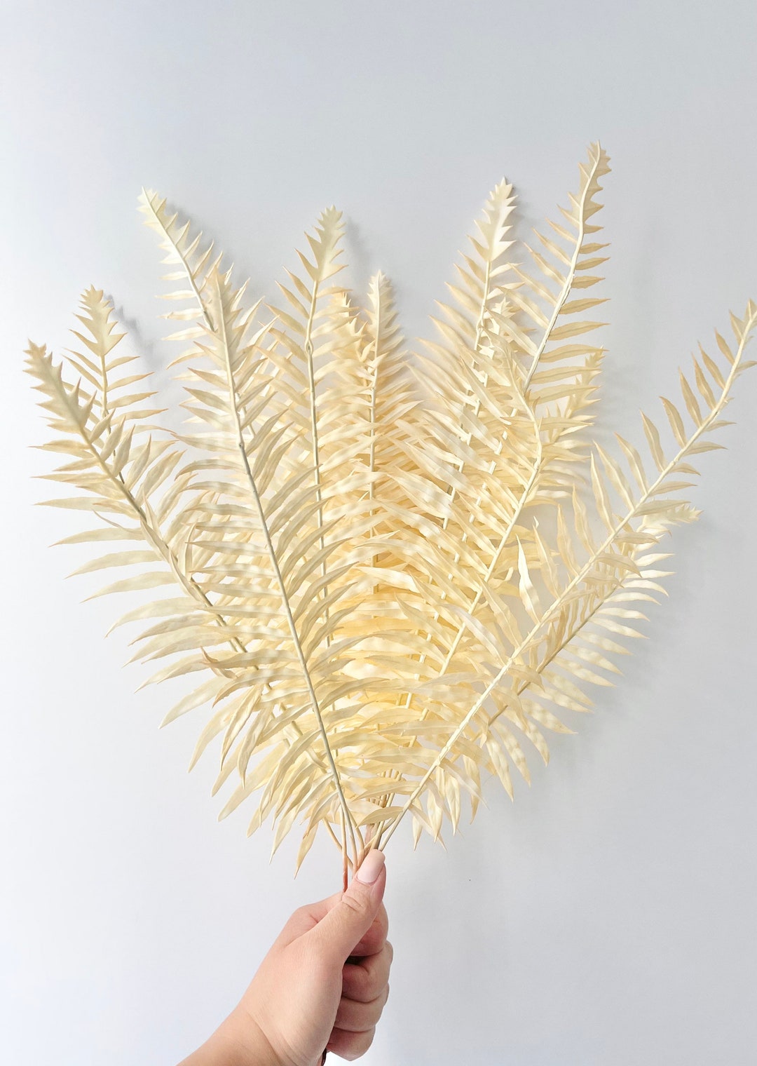 Artificial Faux Preserved-look Ferns Leaves Wired Branch in Buttercream ...