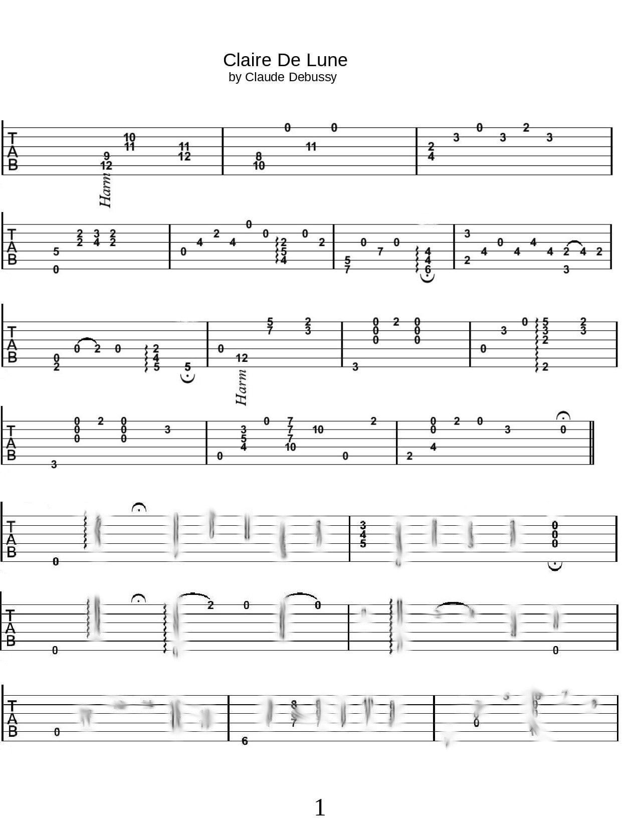 Tablature for Claire De Lune for Guitar Intermediate Arrangement How to Play Claude Debussy ...