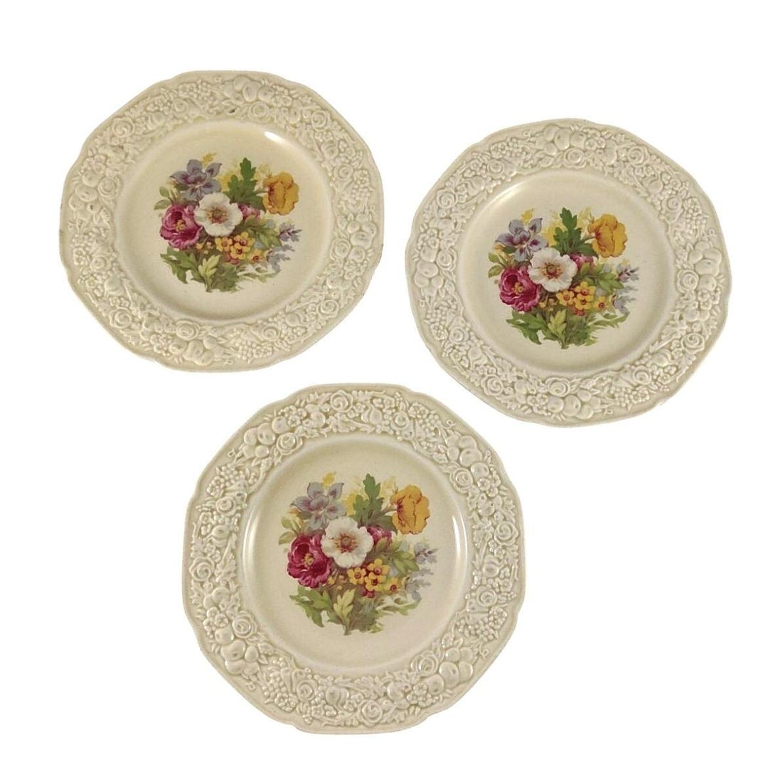 Vintage Crown Ducal Florentine Cream Floral 6 Inch Salad Plates (set of ...
