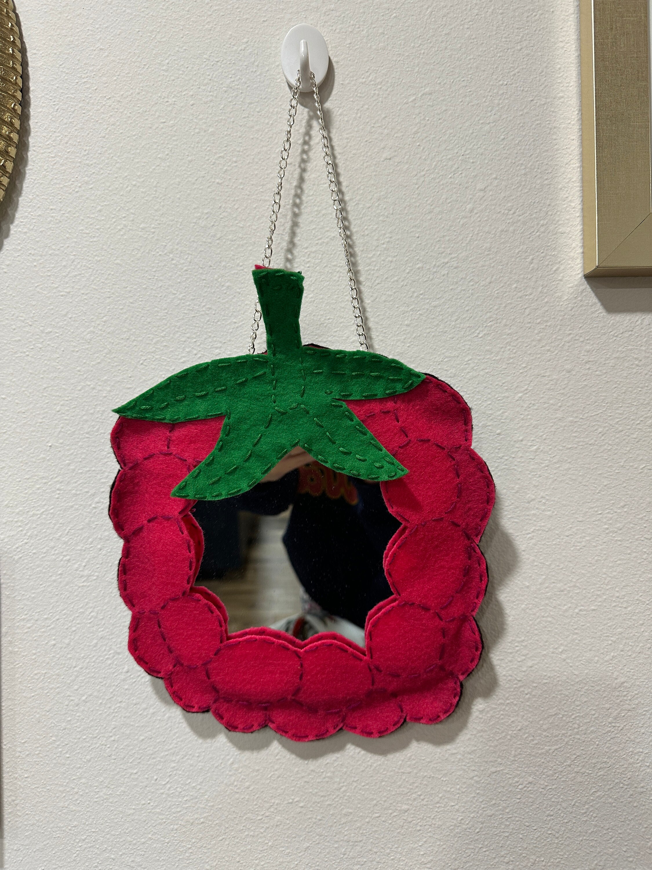 Raspberry Wall Mirror Felt Wall Mirror Hanging Chain Cute - Etsy