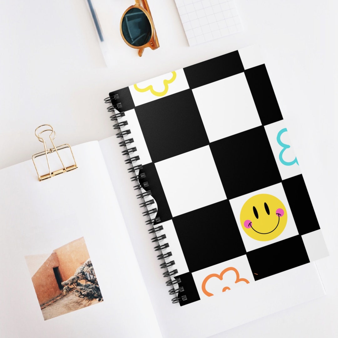 Smiley Checkerboard Spiral Notebook, Smiley Face Notebook, Checkerboard ...