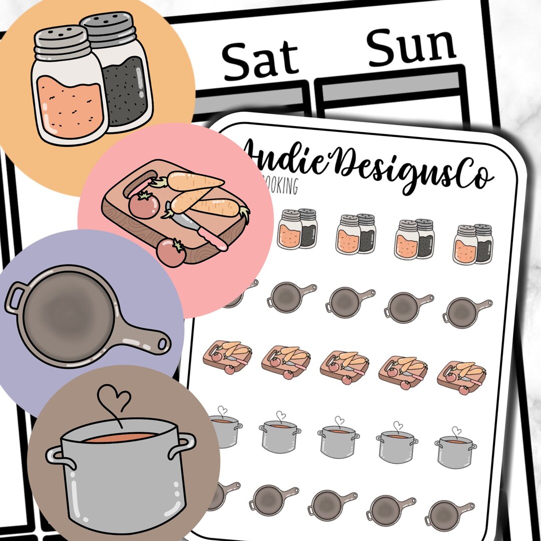 Cooking or Meal Prep Doodles Cute Planner Stickers - Etsy