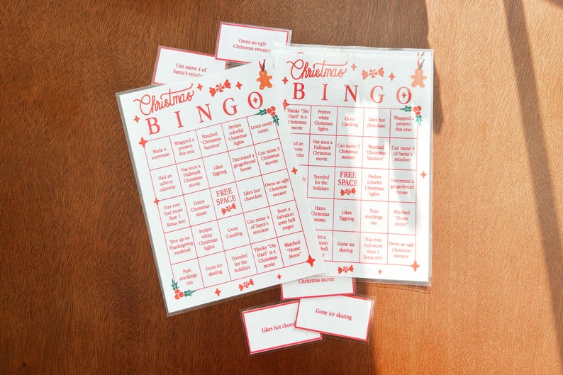 Christmas Bingo Cards | Party Bingo Sheets | Cute Christmas Bingo Game ...