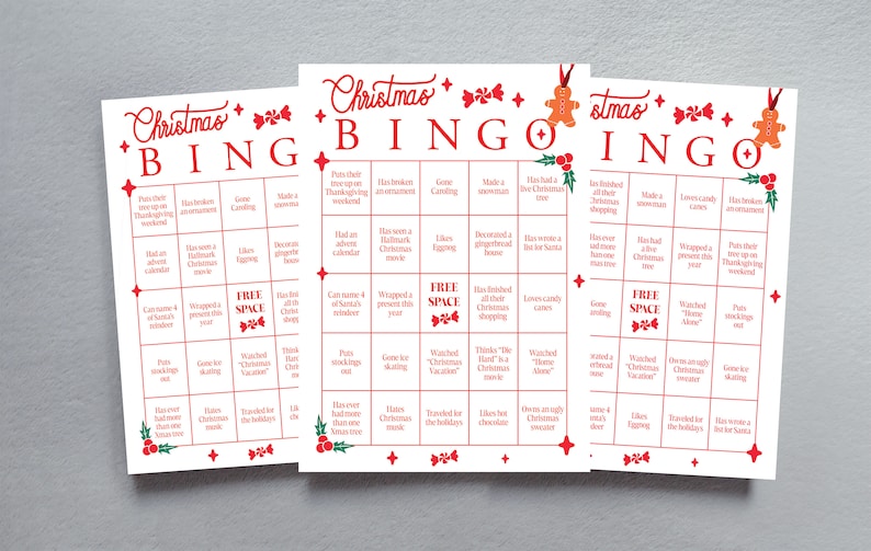 Christmas Bingo Cards | Party Bingo Sheets | Cute Christmas Bingo Game ...