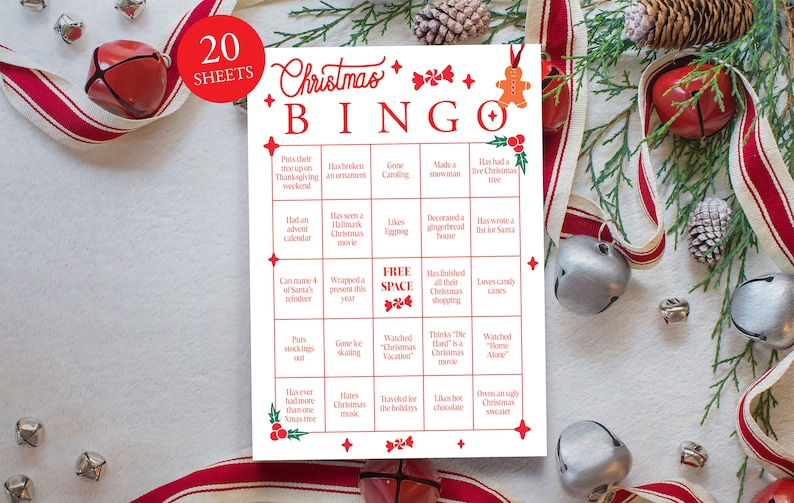 Christmas Bingo Cards | Party Bingo Sheets | Cute Christmas Bingo Game ...